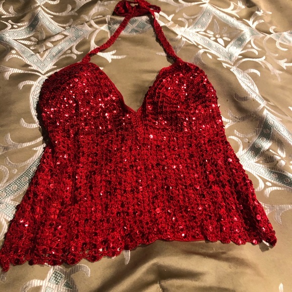 MS | Tops | Sparkly Red Halter Top For A Night Out | Poshmark